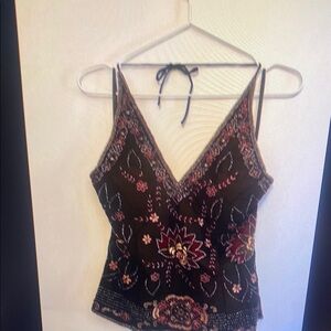 Tops | Floral Embroidered Black And Red Womens Top | Poshmark